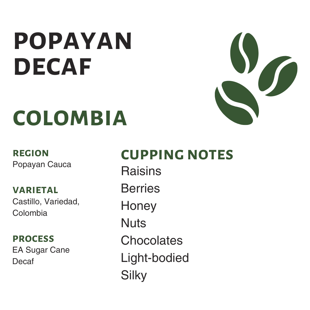Colombia Popayan Decaf | Raw/Unroasted Coffee Beans